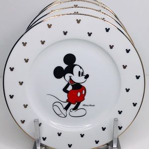 Disney | Dining | 4 Salad Plates Rare Disney Mickey Mouse Gold Icon ...
